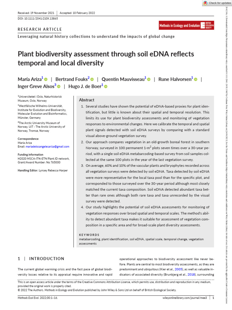 Soil eDNA for Plant Diversity Monitoring | PDF | Organisms | Earth Sciences