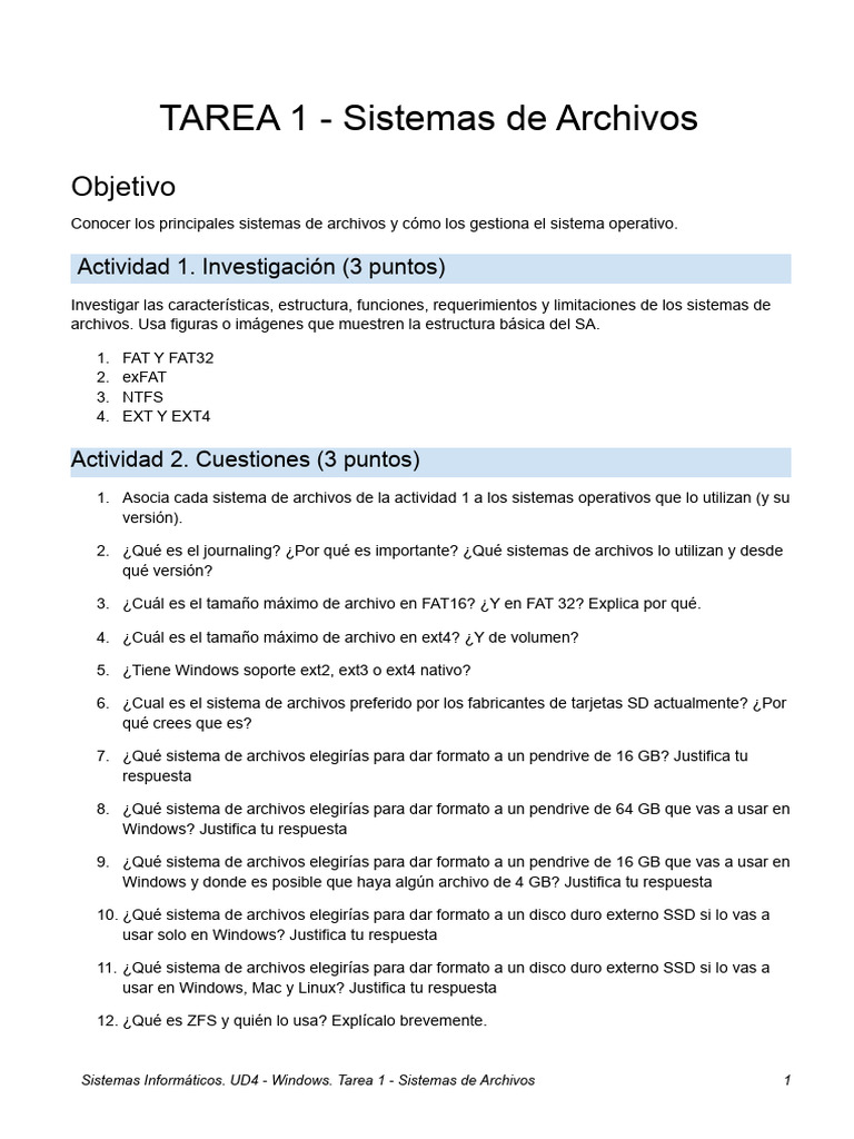 Tarea 1 - Sistemas de Archivos | Descargar gratis PDF | Archivo de computadora | Hardware de la ...