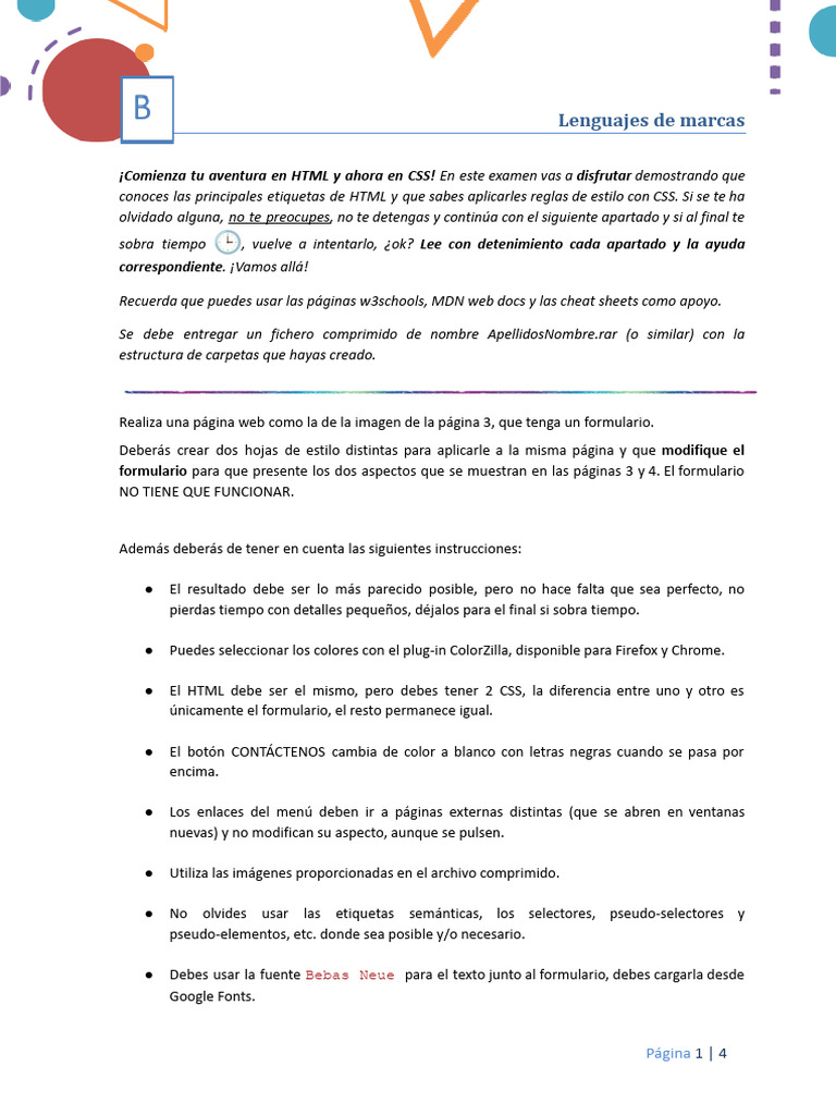 03-Examen CSS - Opcion B - 23-24 | PDF | HTML | Archivo de computadora