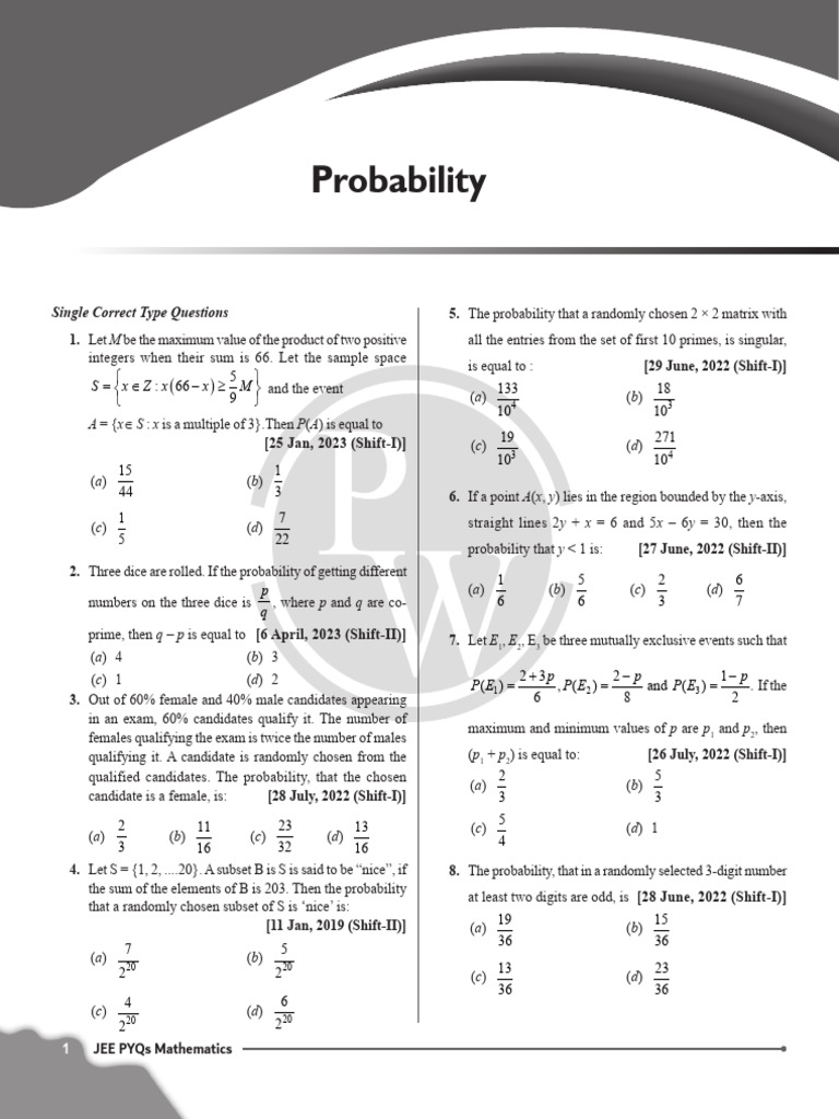 Probability - PYQ Practice Sheet (Maths) | PDF | Probability | Mathematical Objects
