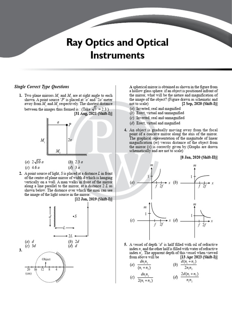 Ray Optics and Optical Instruments - PYQ Practice Sheet (Physics) | PDF ...
