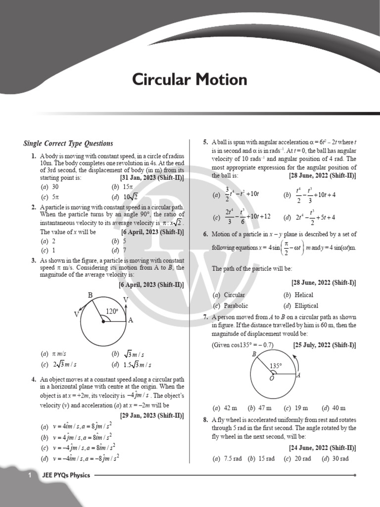 Circular Motion - PYQ Practice Sheet (Physics) | PDF | Science ...