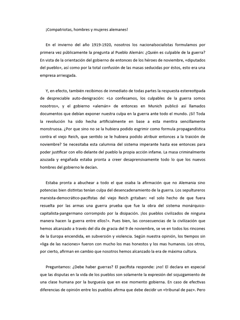 Discurso Completo de Hitler | PDF | Alemania nazi | Alemania