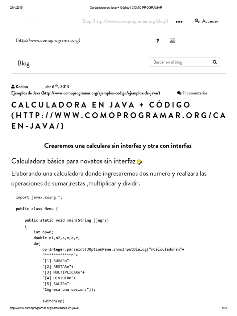 Calculadora en Java + Código - COMO PROGRAMAR | PDF | Java (lenguaje de ...