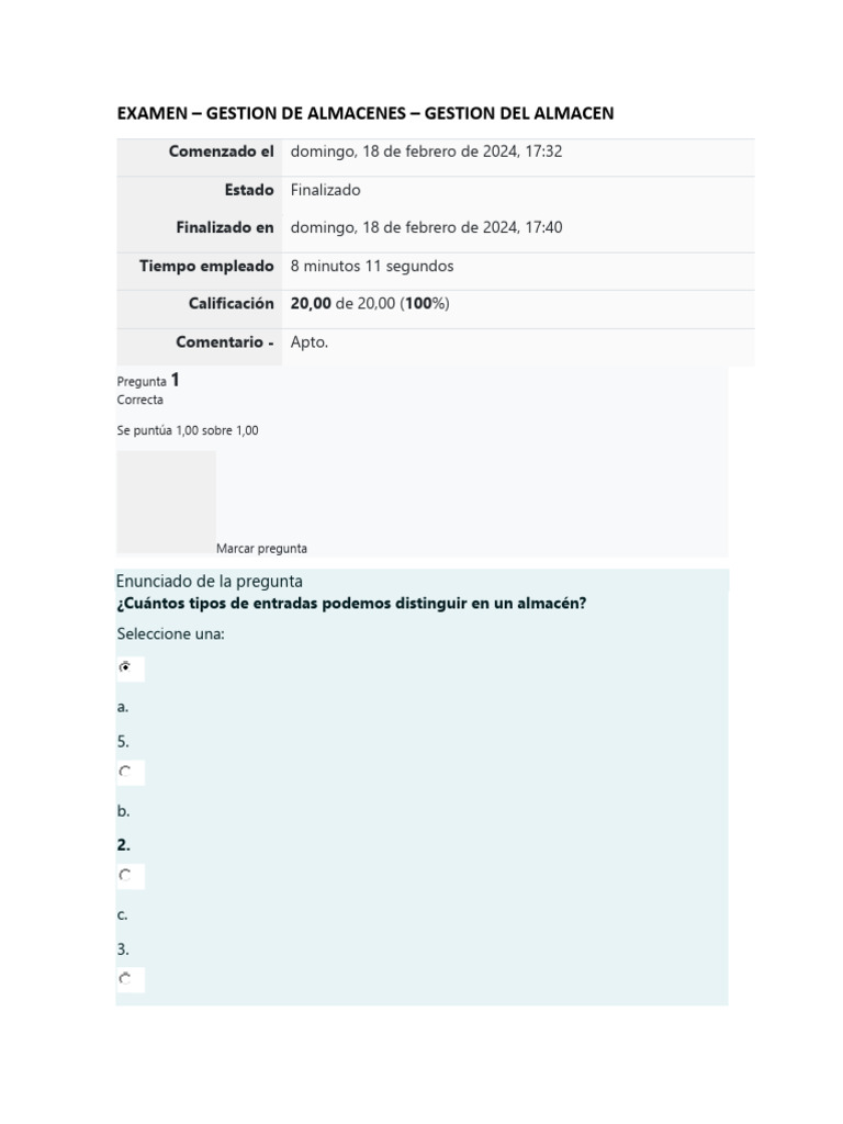 Examen - Gestion de Almacenes - Gestion de Almacen | PDF | Inventario | Obtención