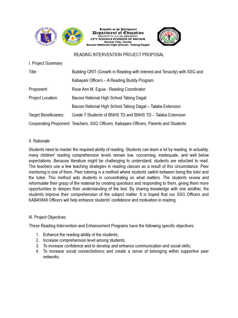 Project Proposal With SSG Kabayani | Download Free PDF | Teachers ...