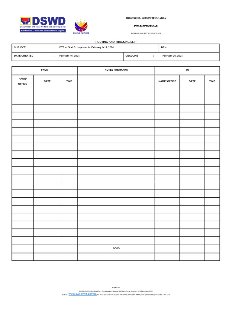 DSWD GF 008 Routing and Tracking Slip | PDF