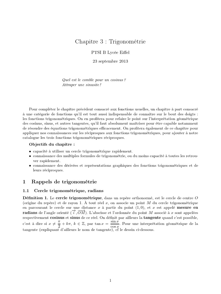 Trigonométrie : Concepts et Formules Essentiels | PDF | Fonction trigonométrique | Trigonométrie
