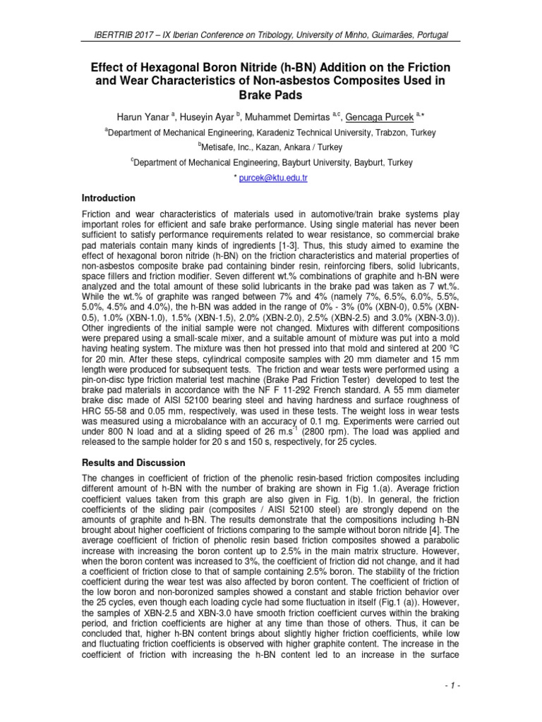Effect of Hexagonal Boron Nitride (H-BN) Addition on the Friction | PDF