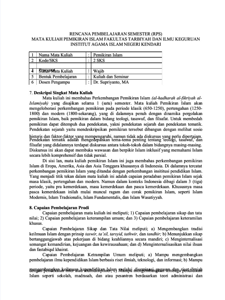 PDF Rps Pemikiran Pend Islam Compress | PDF