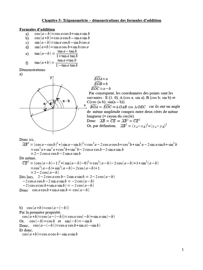 Formules d'Addition en Trigonométrie | PDF | Géométrie | Géométrie ...