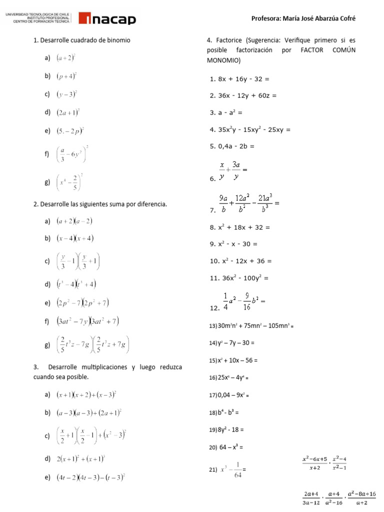 Guía ÁLGEBRA 4 | PDF