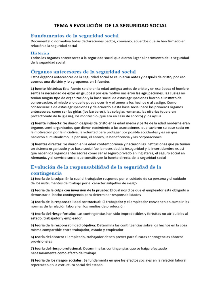 Tema 5 EVOLUCIÓN DE LA SEGURIDAD SOCIAL | PDF | Seguro | Derecho laboral