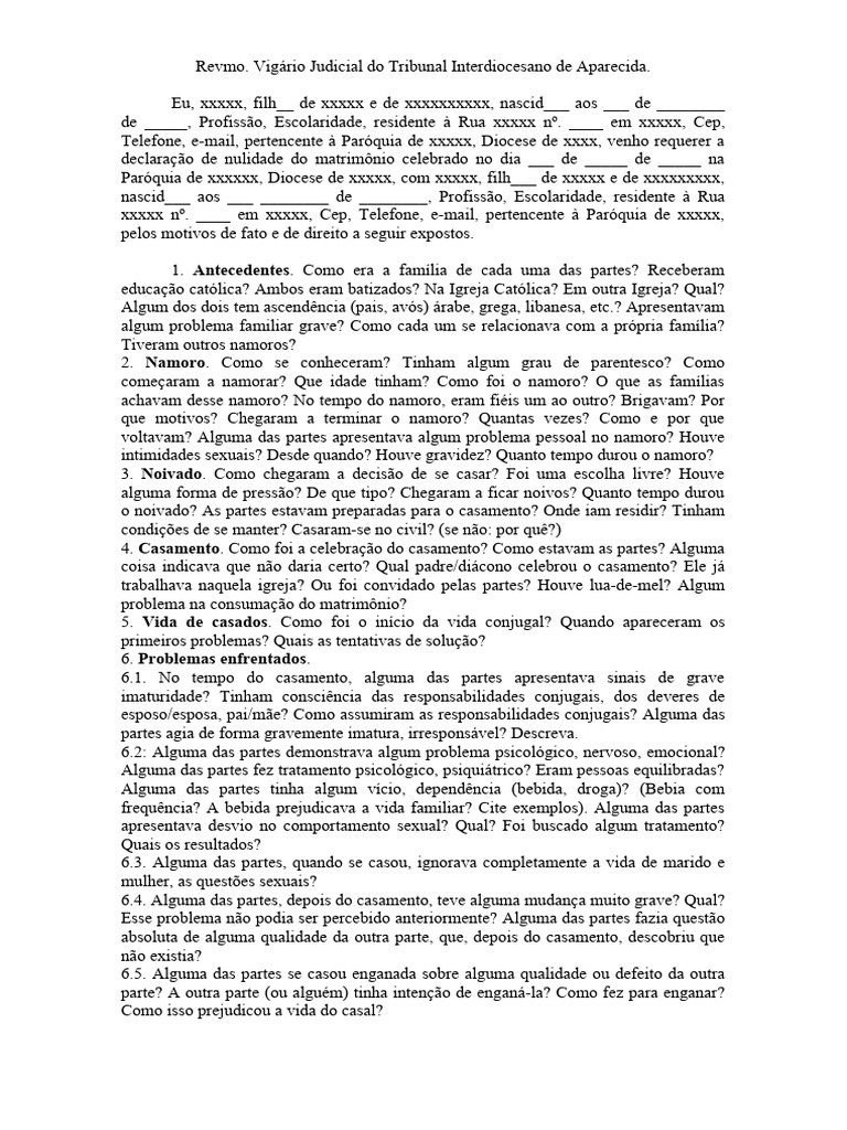Roteiro para Libelo Atualizado | PDF | Casamento | Igreja católica