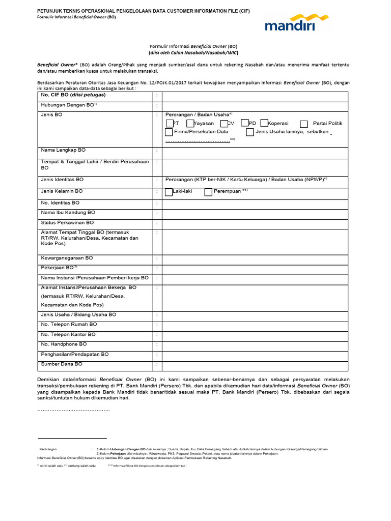 Panduan Formulir Beneficial Owner | PDF | Pengelolaan Keuangan & Uang ...