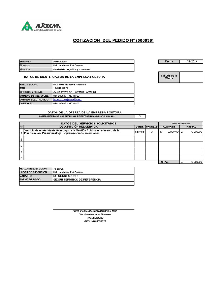 Formato de Cotizacion de Servicios | PDF