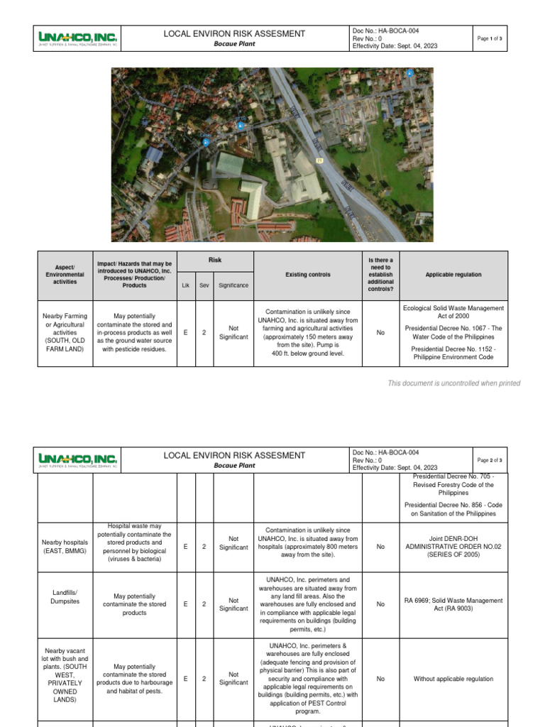 HA-BOCA-004 Local Environ Risk Assessment - Bocaue Plant | PDF ...