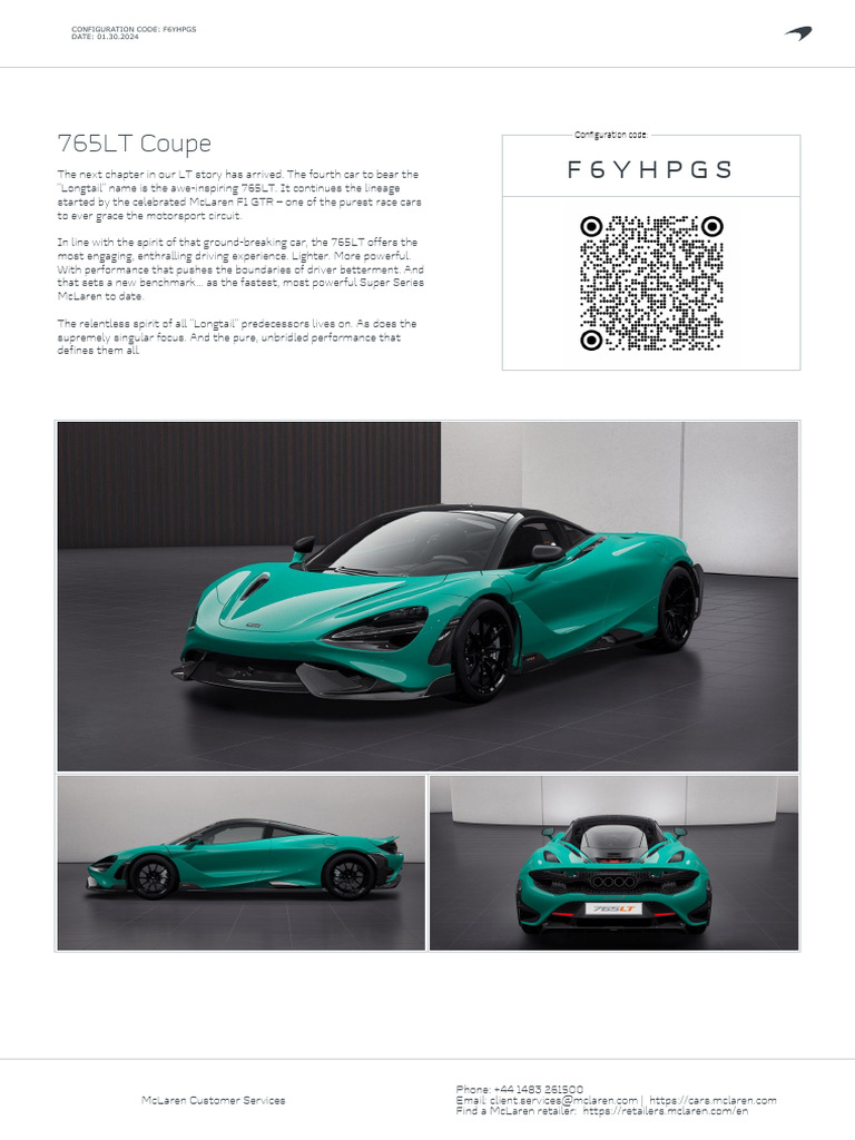 McLaren 765LT Coupe Specifications | PDF | Transport | Motor Vehicle