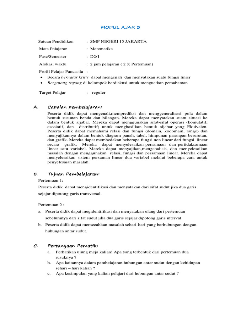 Modul Ajar Hubungan Antar Sudut Kelas 7 Pdf