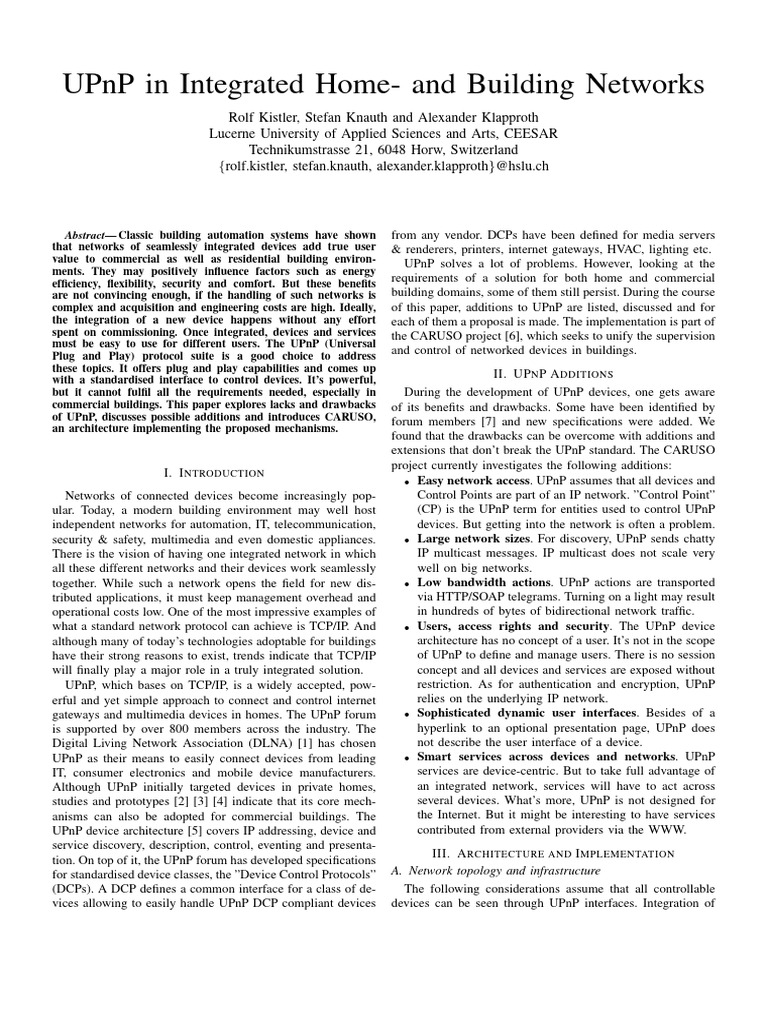 2008 Paper Upnp Integrated Home Building Networks EN | PDF | Computer Network | Extensible ...