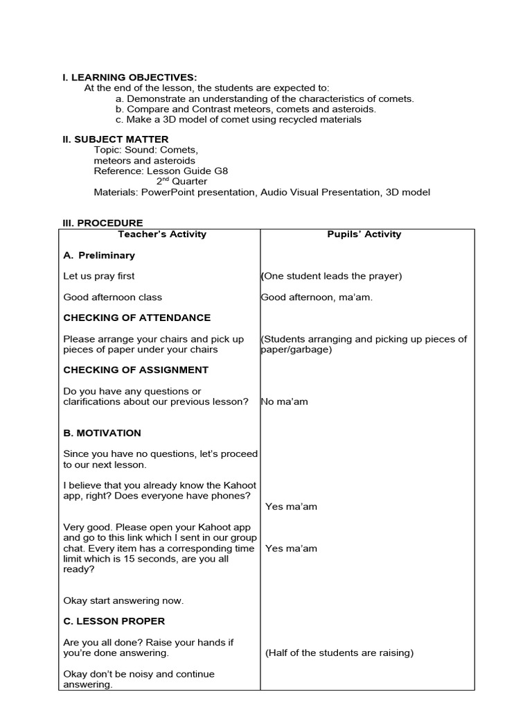 Traditional Lesson Plan 2nd Quarter | PDF | Cognitive Science | Human ...