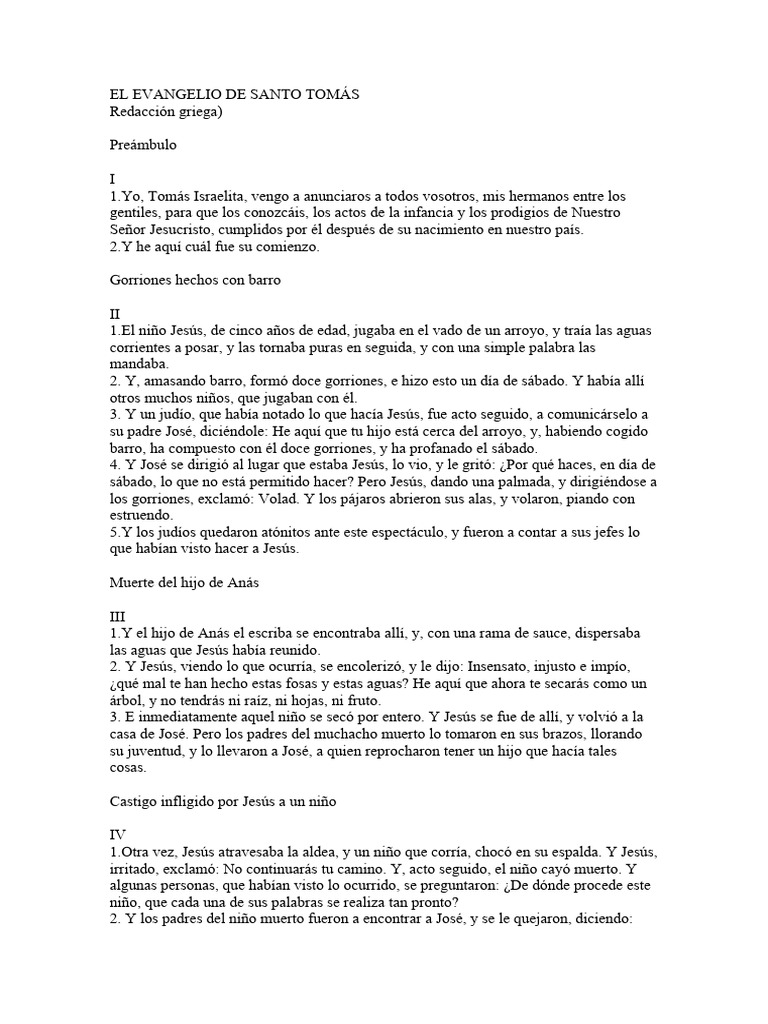 El Evangelio de Santo Tomás | PDF | Evangelio De Tomás | Evangelios