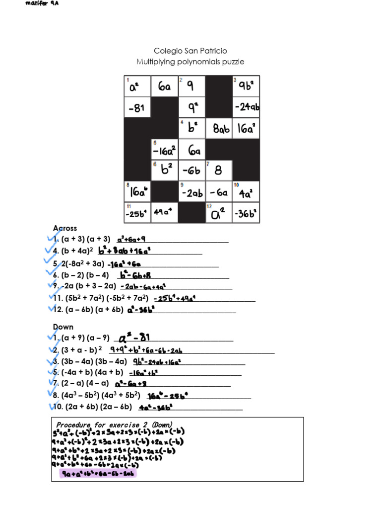 Puzzle - Multiplying Polynomials | PDF