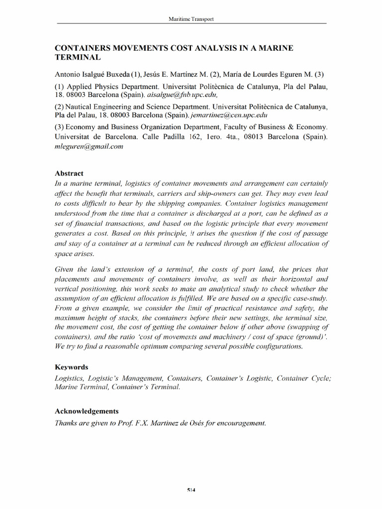 Containers Movements Cost Analysis (Paper) | PDF