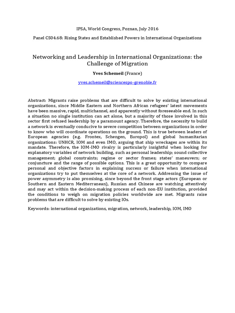 Yves Schemeil (IPSA 2016) Networking and Leadership in International Organizations - The ...