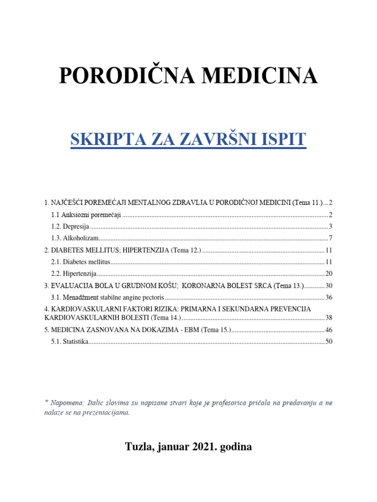 Porodična Medicina - Skripta Za Završni Ispit | PDF