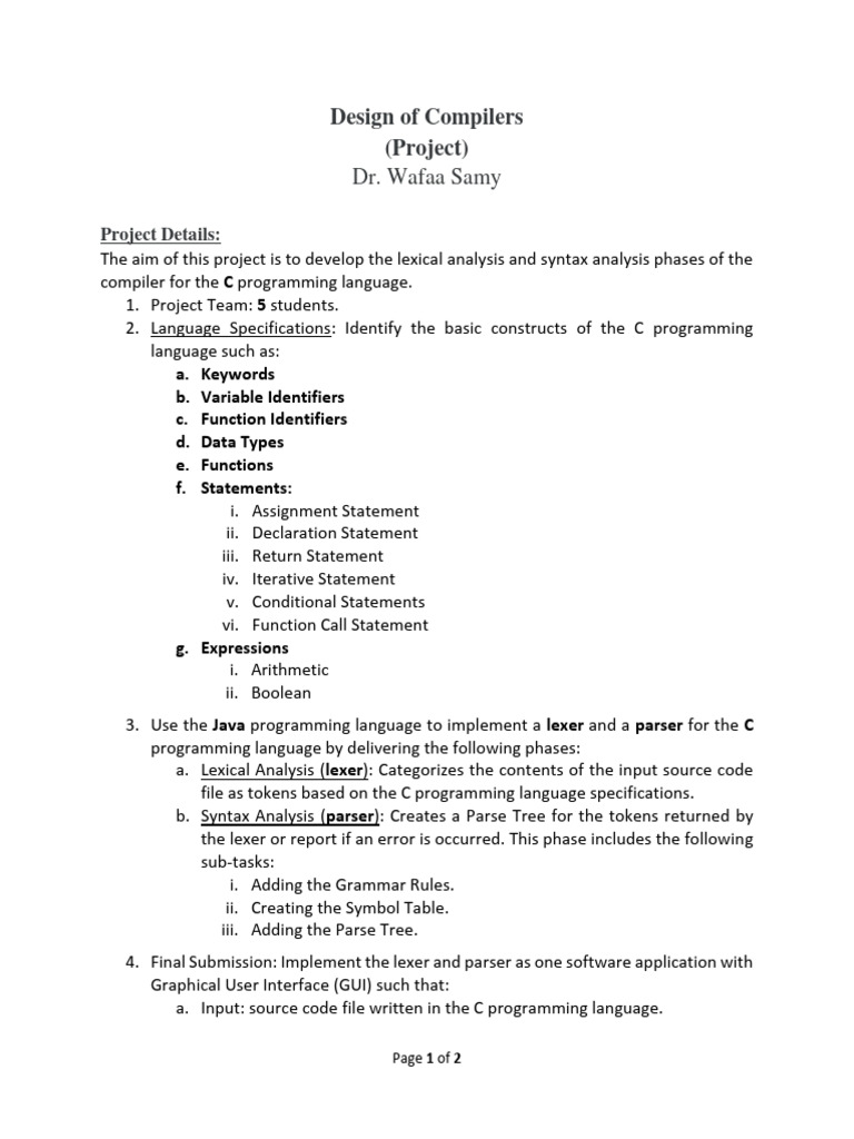 Design of Compilers - Project | PDF | Parsing | Programming Language