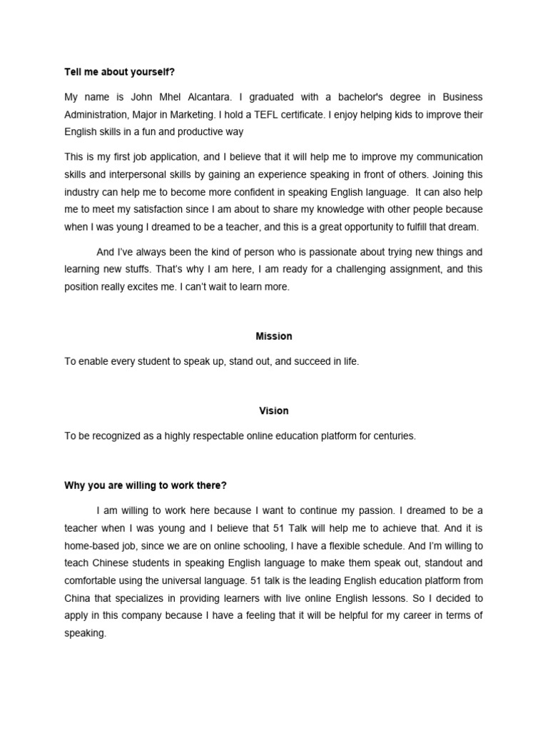 Job Interview 51 Talk | PDF