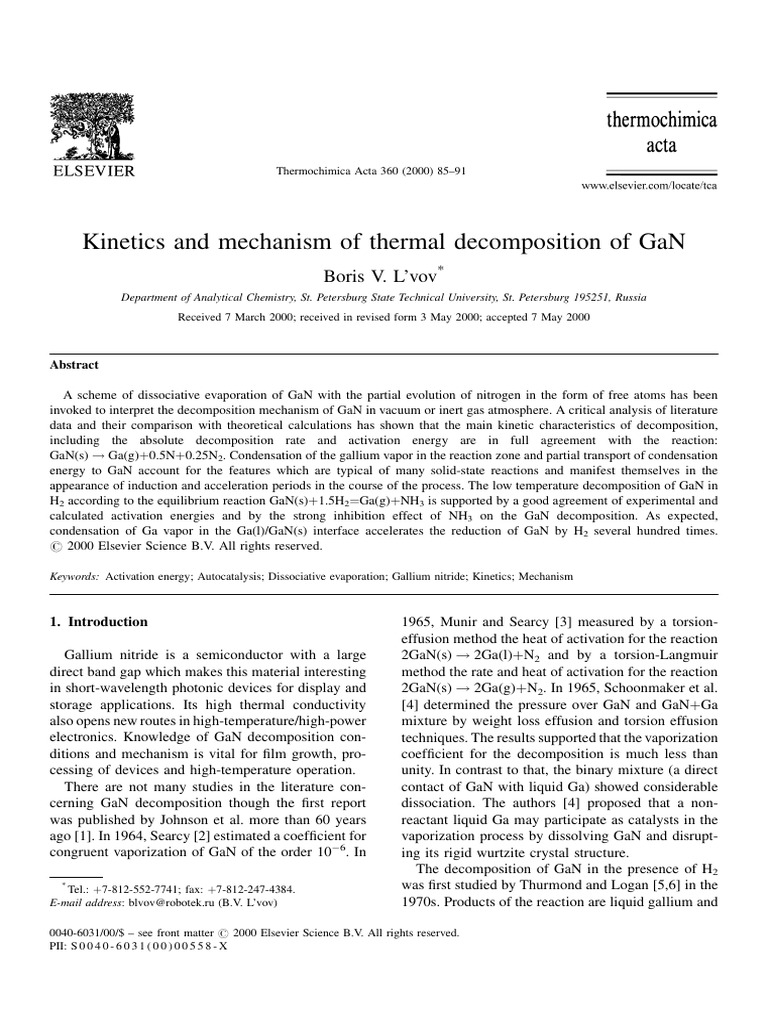 Kinetics and Mechanism of Thermal Decomposition of GaN | PDF | Chemical ...