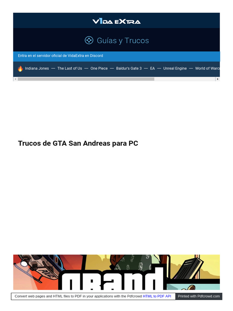 WWW Vidaextra Com Guias y Trucos Trucos de Gta San Andreas P | PDF