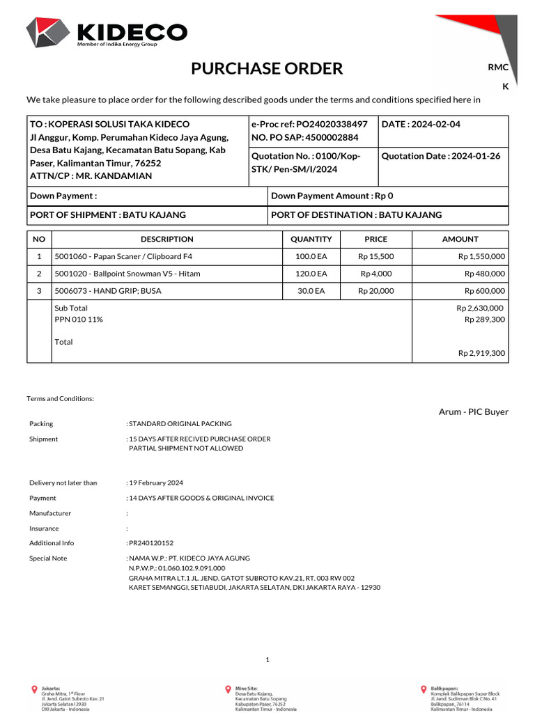Purchase Order for Kideco Products | PDF | Business | Private Law