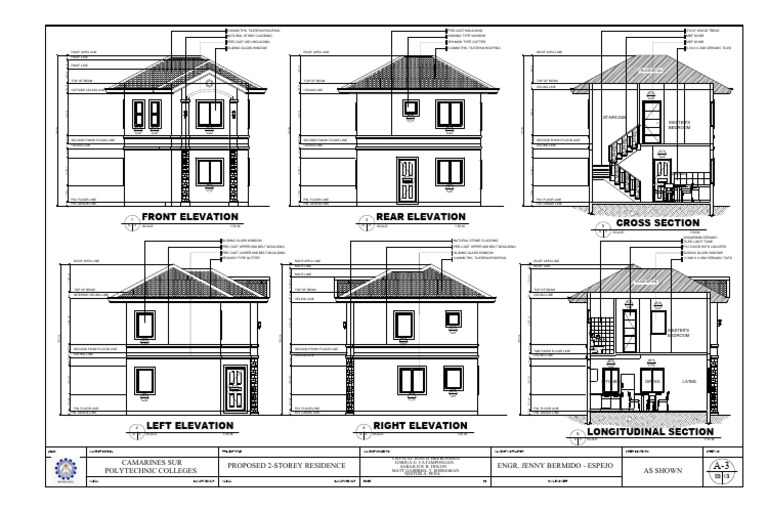 Front Elevation Rear Elevation Cross Section | PDF | Civil Engineering | Building Engineering