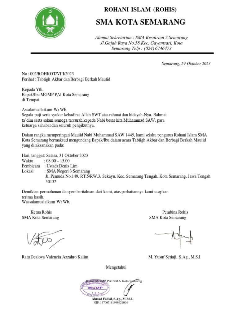 Undangan MGMP PAI Kota Semarang | PDF