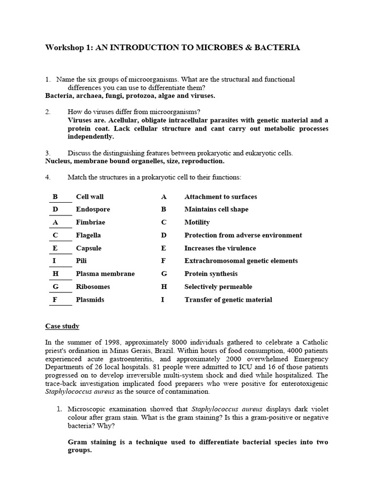 Week 1 Workshop Questions | PDF | Bacteria | Cell (Biology)