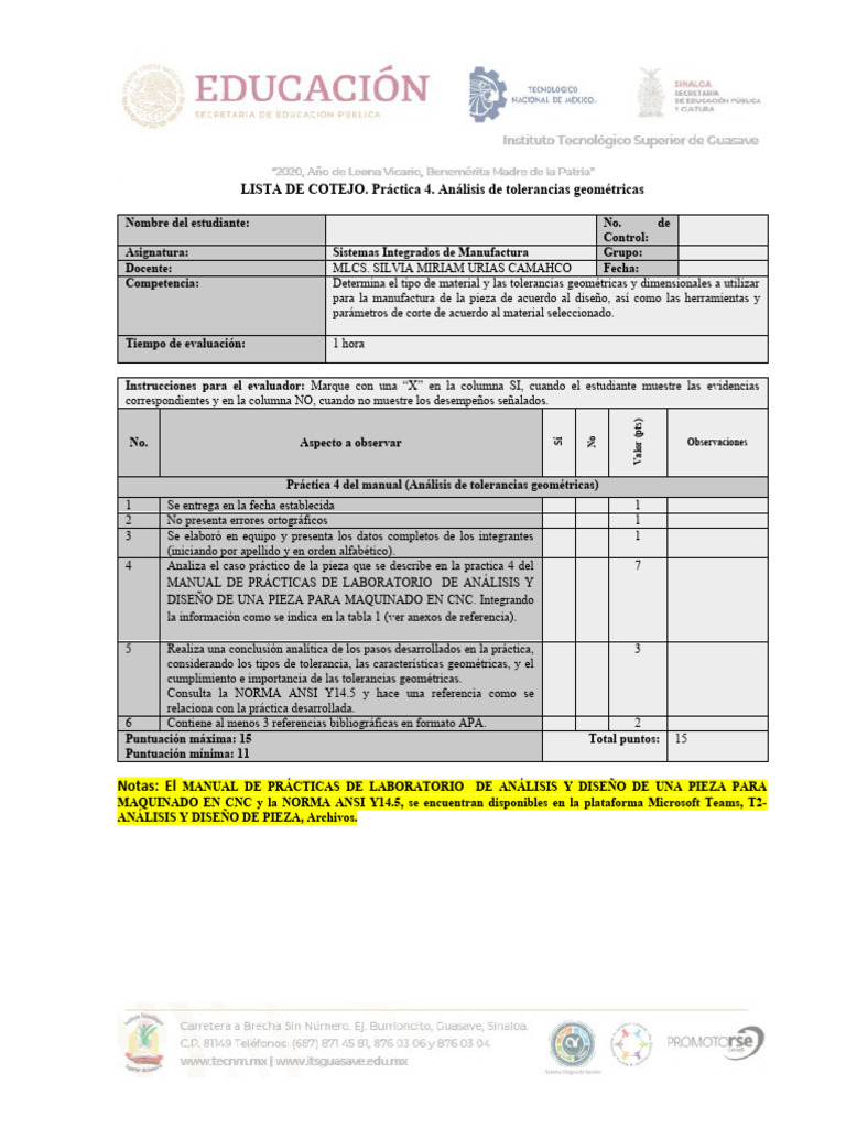 Lista de Cotejo. Practica 4 1 | PDF