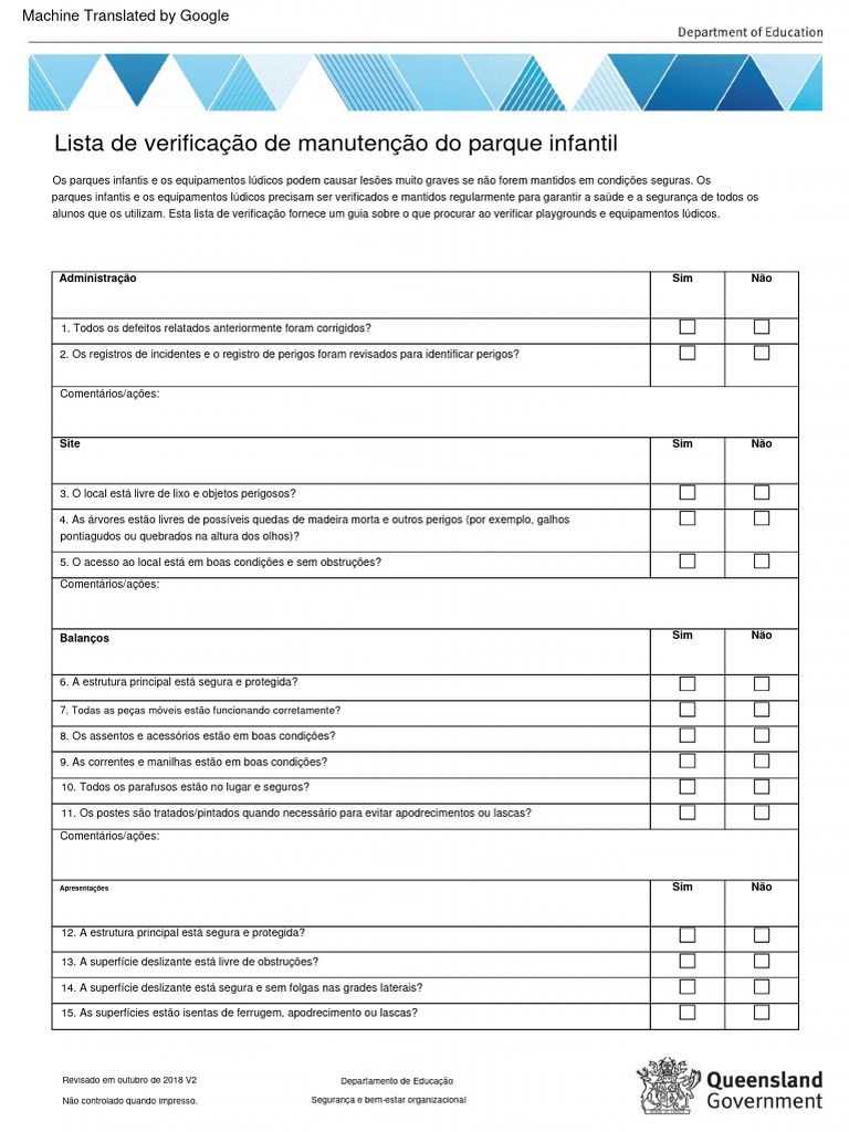 Play Maintenance Checklist | PDF