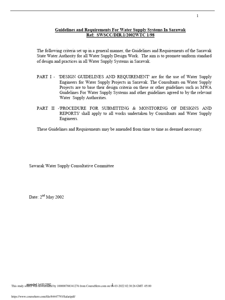 Guidelines and Requirements For Water Supply Systems in Swak | PDF ...