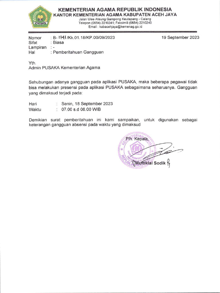 Surat Keterangan Absen Error (18092023-Pagi | PDF