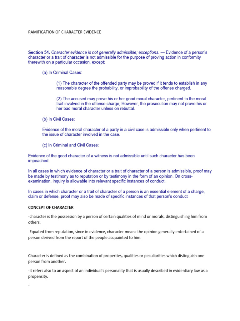 Character Evidence | Download Free PDF | Burden Of Proof (Law ...