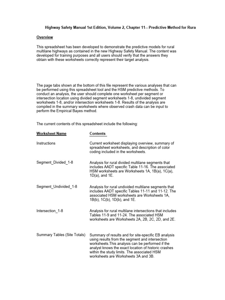 HSM CPM Ruralmultilaneroads v3.0 | PDF | Spreadsheet | Traffic Collision