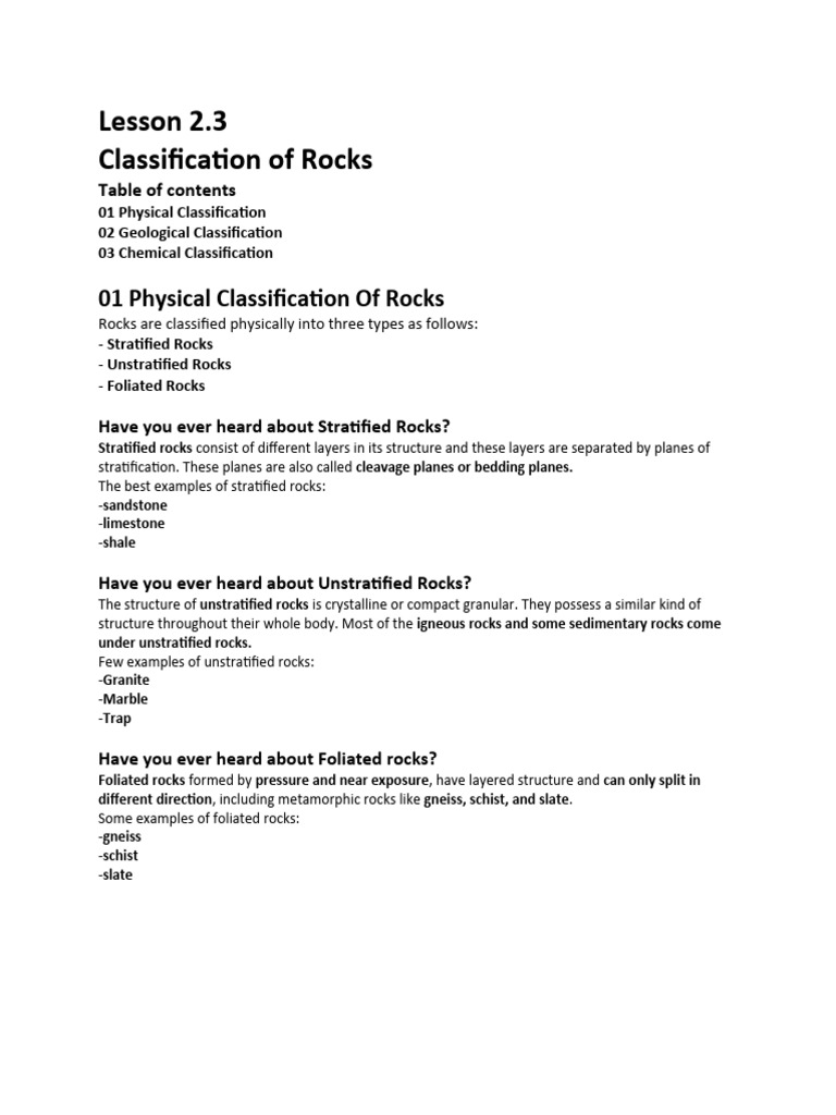 Rock Classification: Types and Examples | PDF | Rock (Geology ...