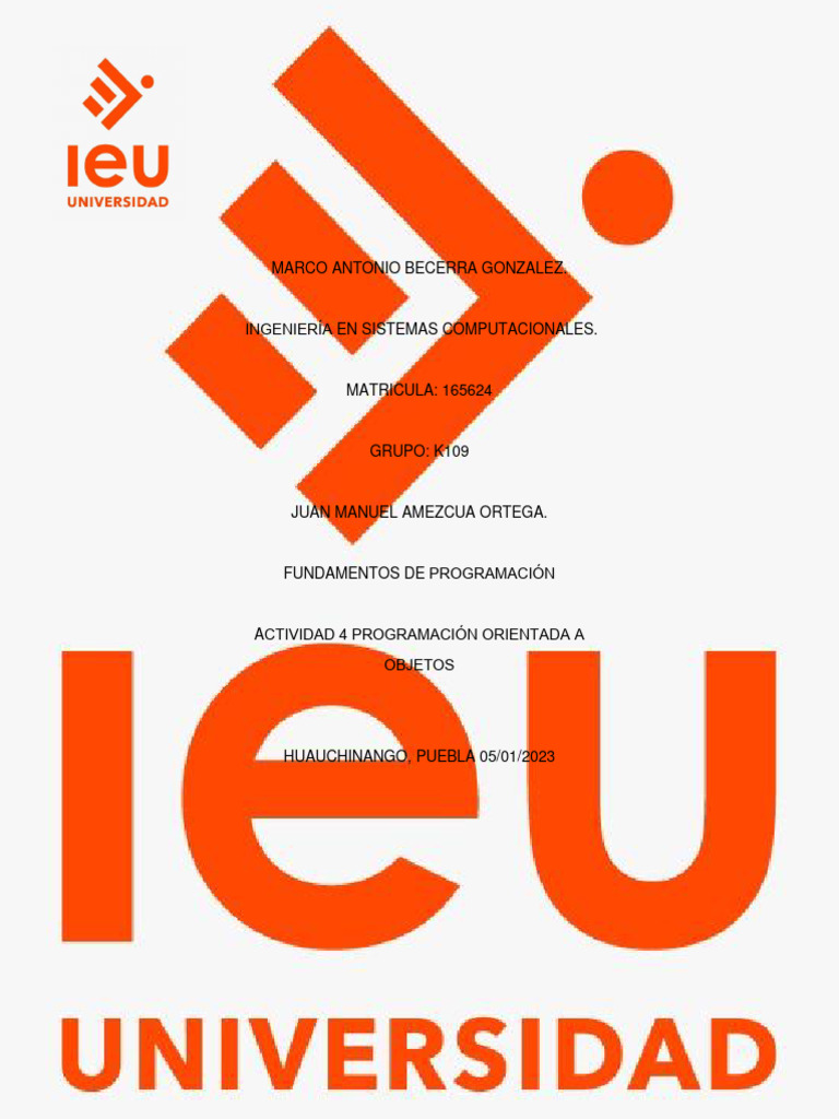 Actividad 4 Programacion Orientada A Objetos | PDF | Programación de computadoras | Ingeniería ...