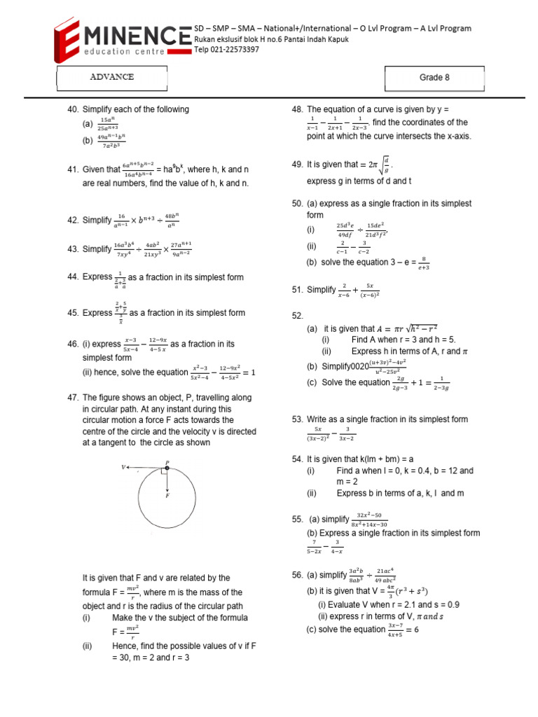 06c Algebraic Fractions and Formulae (Advance) | PDF