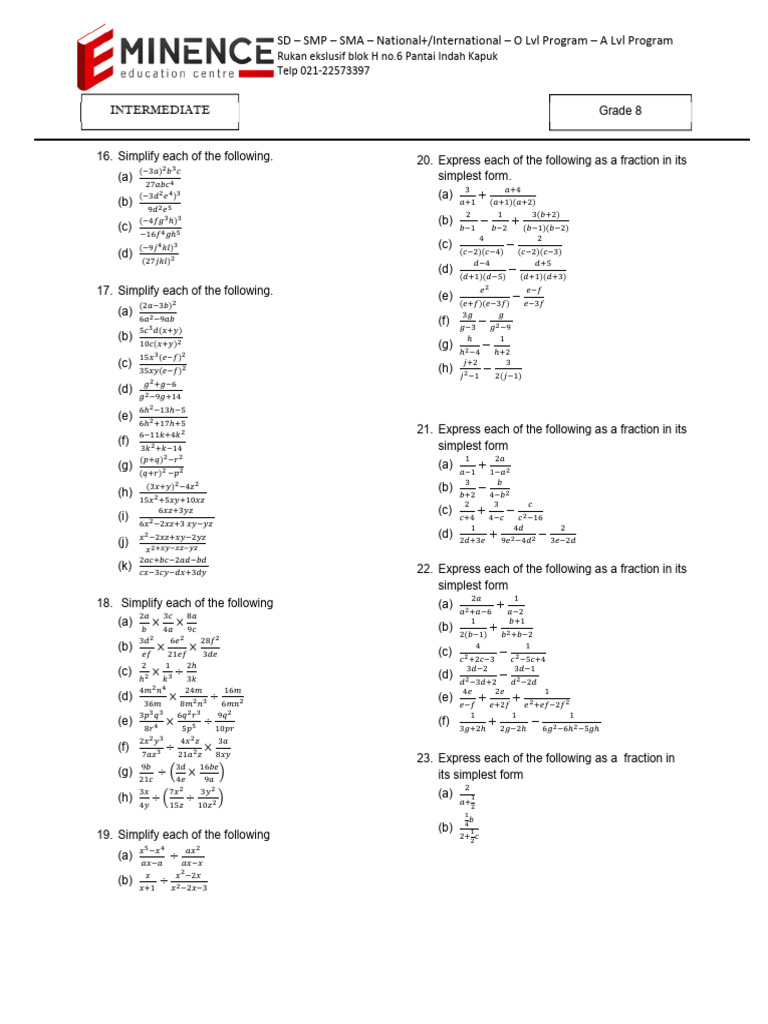 06b Algebraic Fractions and Formulae (Intermediate) | PDF | Formula ...