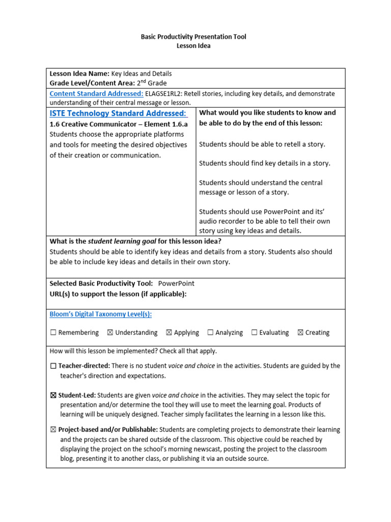 Bpts Basic Productivity Tools Lesson Template - Ashley H | PDF | Microsoft Power Point | Learning