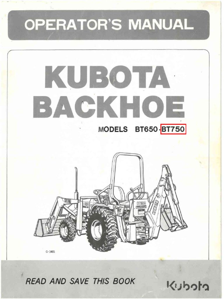 Kubota BT650/BT750 Backhoe Manual | PDF | Tractor | Loader (Equipment)